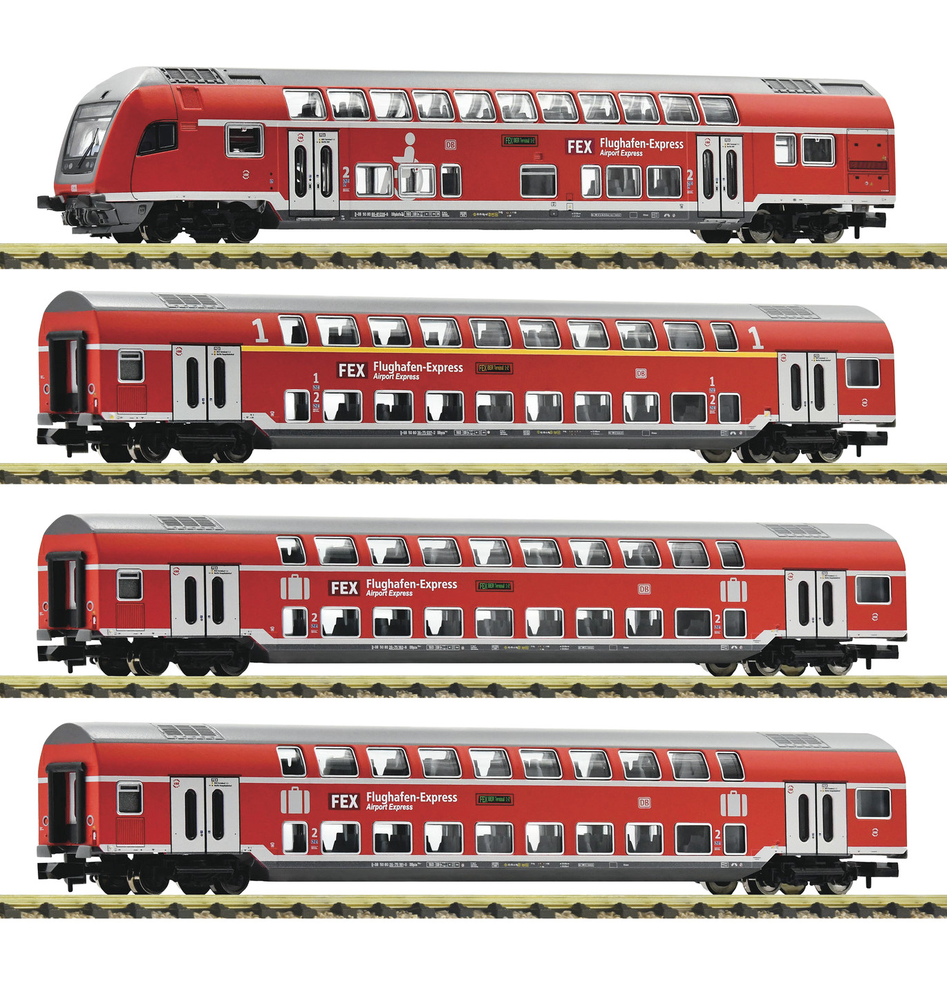 Erlebniswelt Modellbahn - Fleischmann 881916 N Doppelstockwagen FEX, DB AG 4er-Set